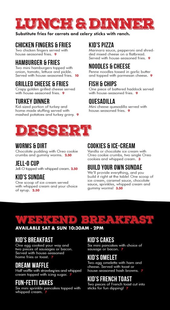 Kid's Menu: Riverside Pub & Eatery - Best Halifax Pub