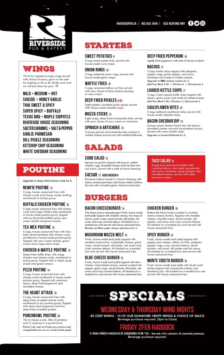Main Menu - Riverside Pub & Eatery
