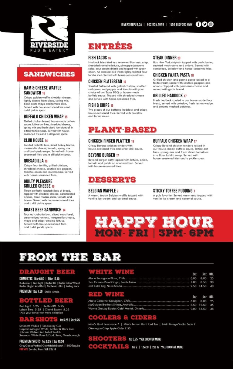 Main Menu - Riverside Pub & Eatery